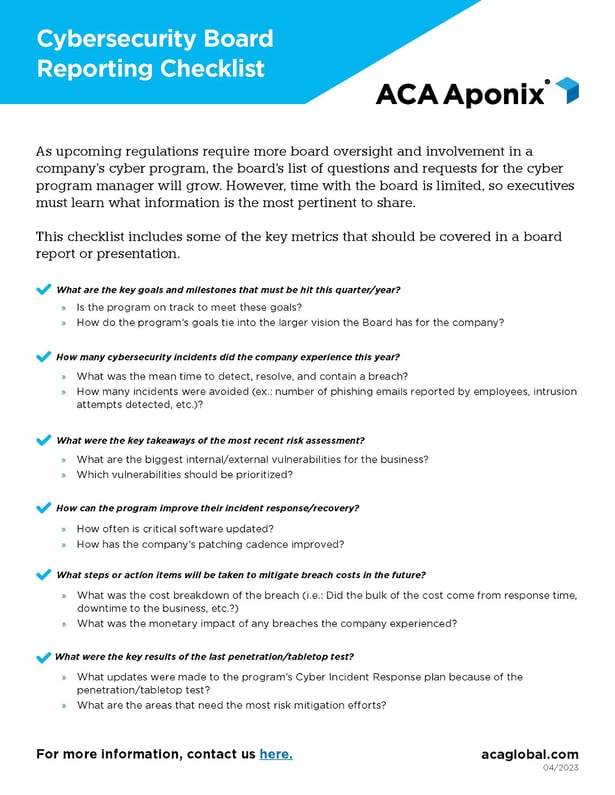 Cybersecurity Board Reporting Checklist